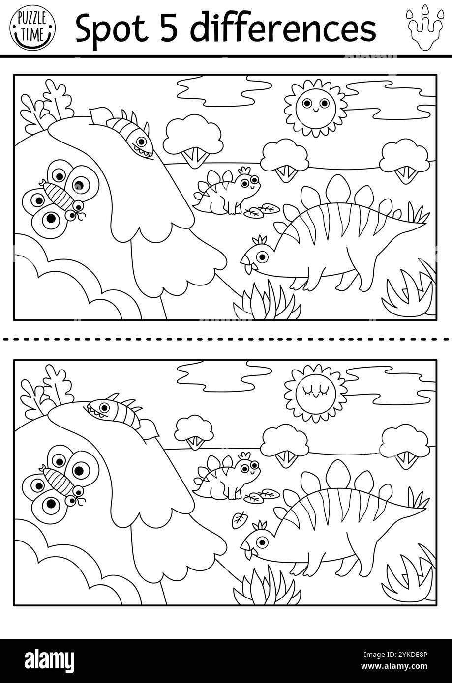 Find differences game. Dinosaur black and white educational activity ...