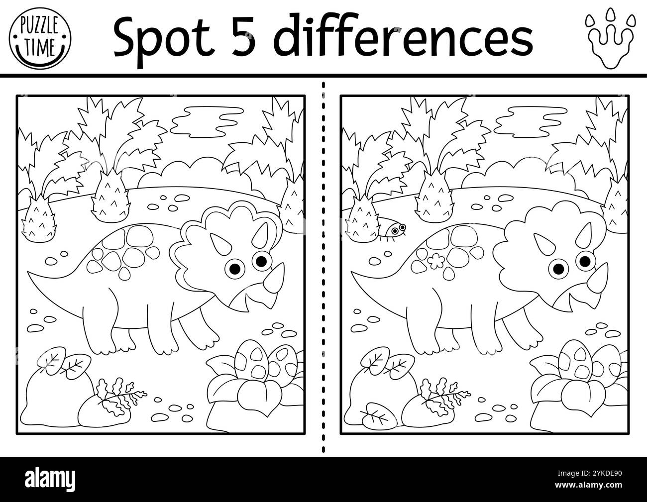 Find differences game for children. Dinosaur black and white ...