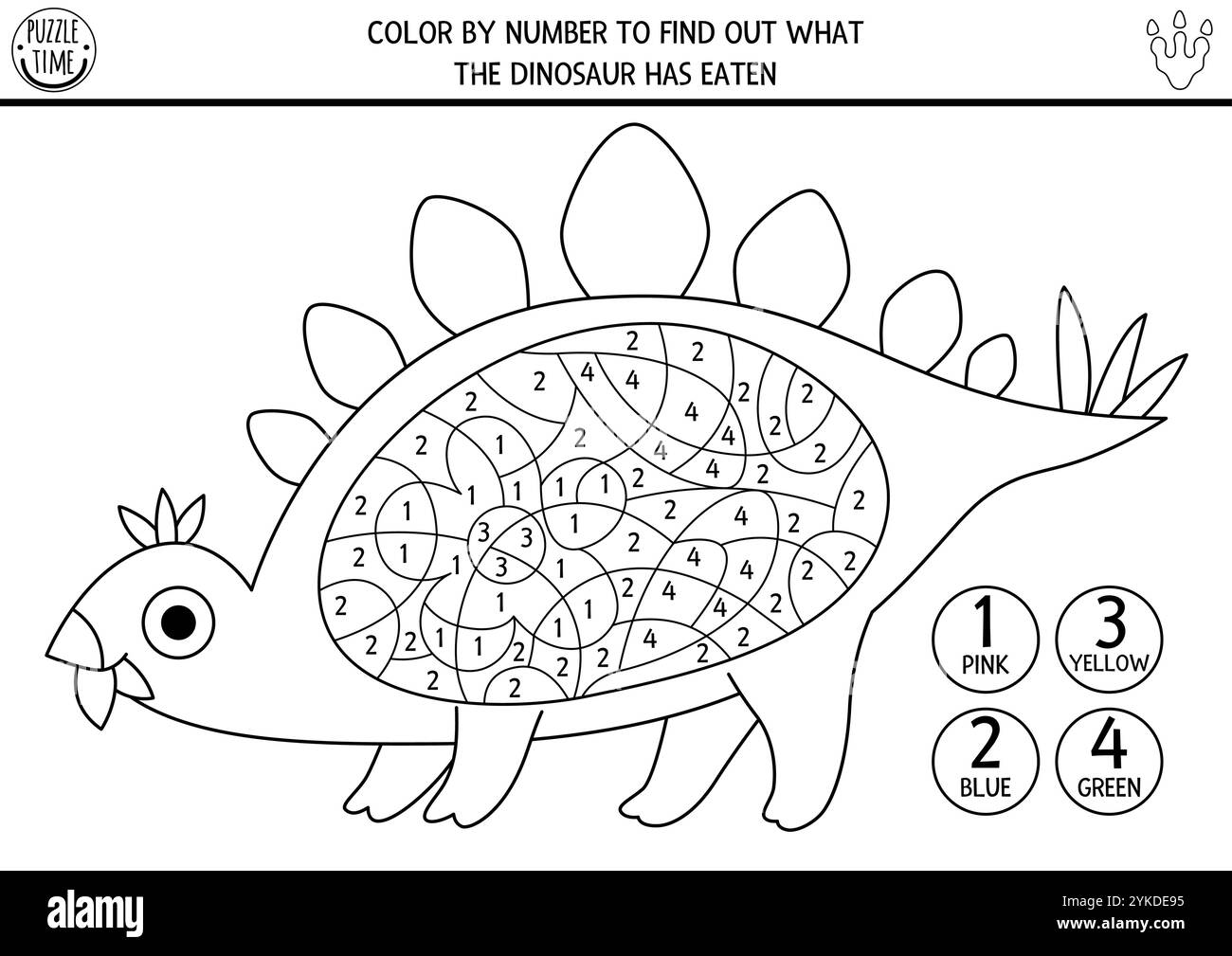 Vector black and white dinosaur color by number activity with ...