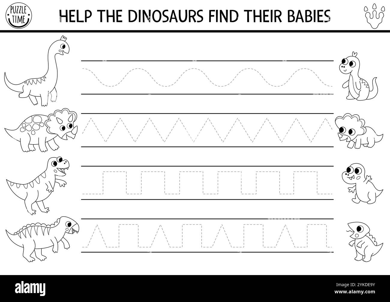Vector black and white dinosaur handwriting practice worksheet ...