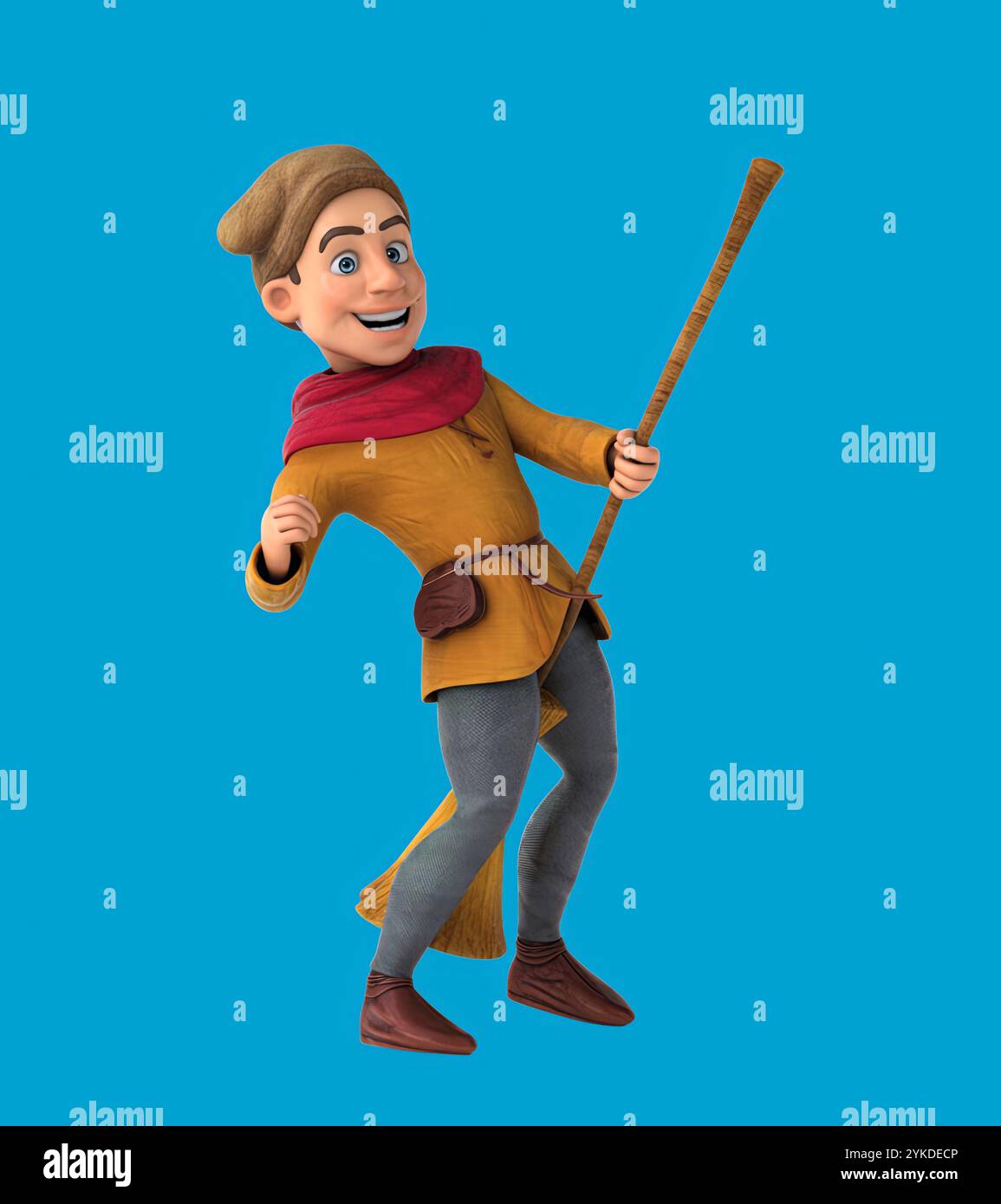 Fun 3D cartoon medieval man riding a broomstick Stock Photo - Alamy
