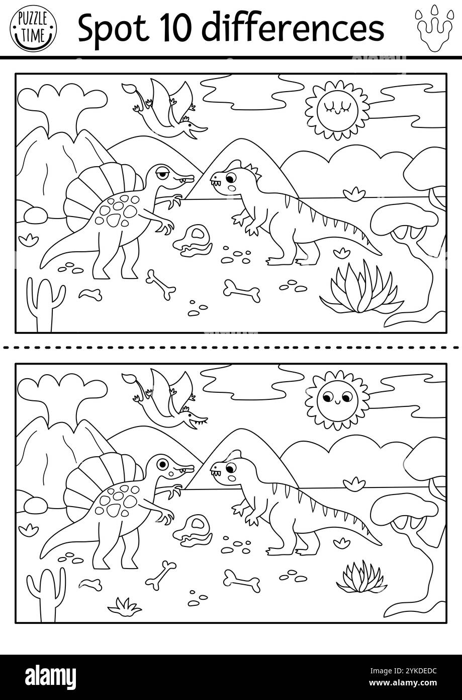 Find differences game. Dinosaur black and white educational activity ...