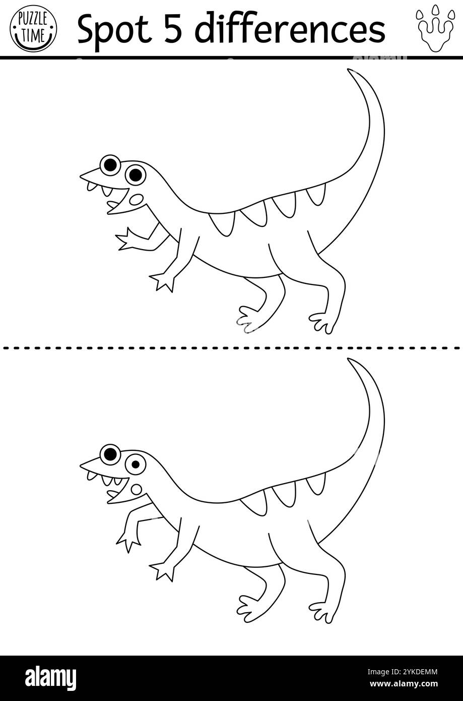 Find differences game for children. Dinosaur black and white ...
