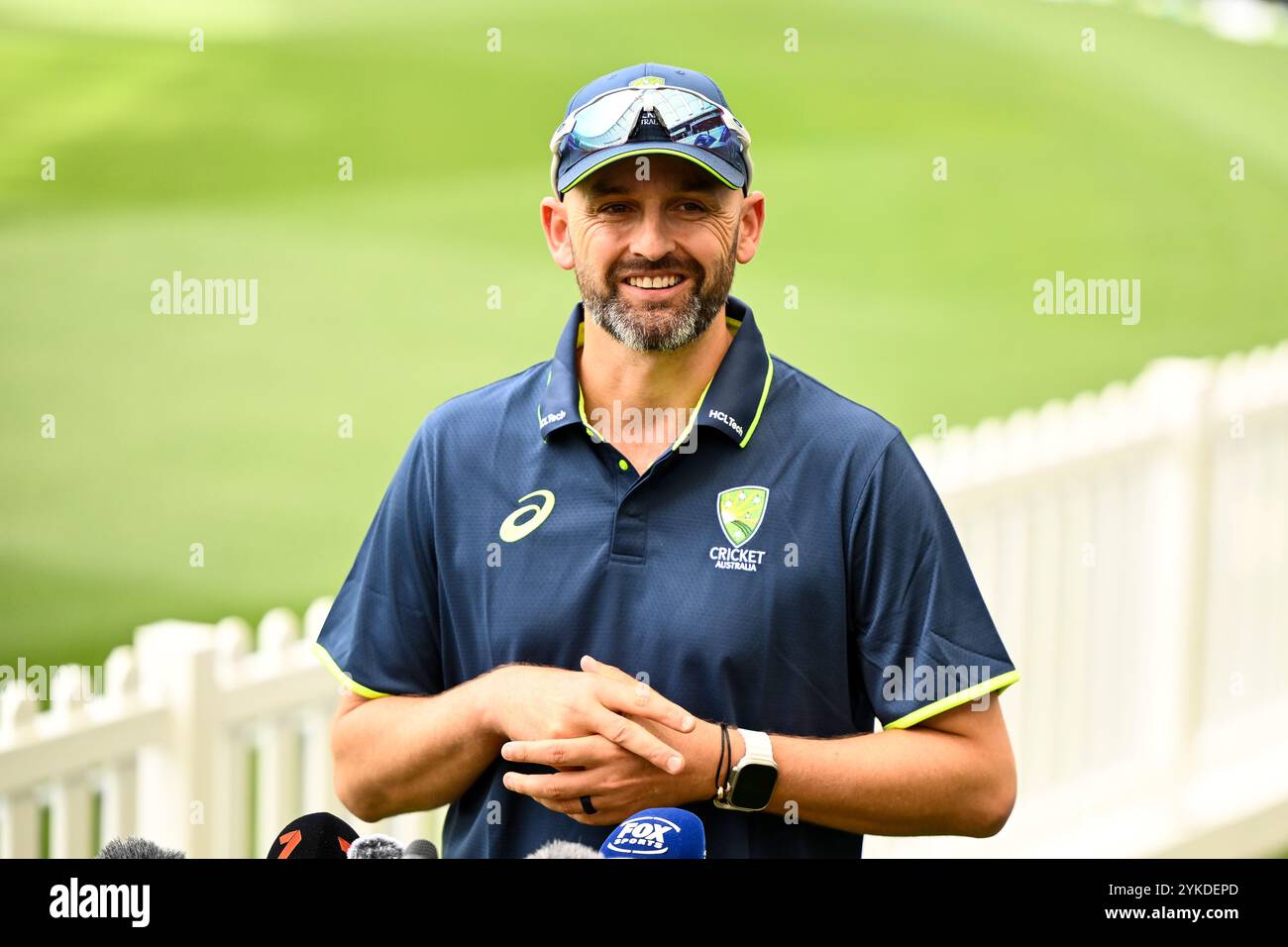Perth, Australia. 18th Nov, 2024. Nathan Lyon of Australia speaks ...