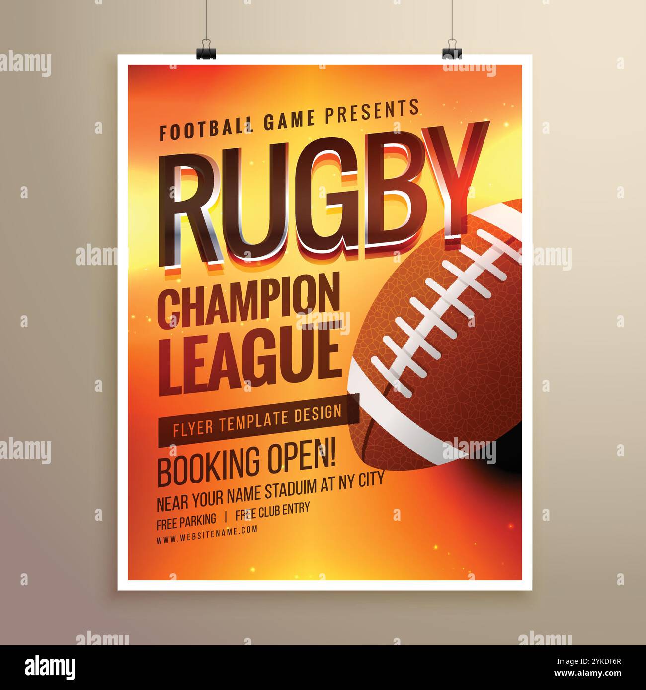 amazing vector rugby flyer poster design template with event details ...