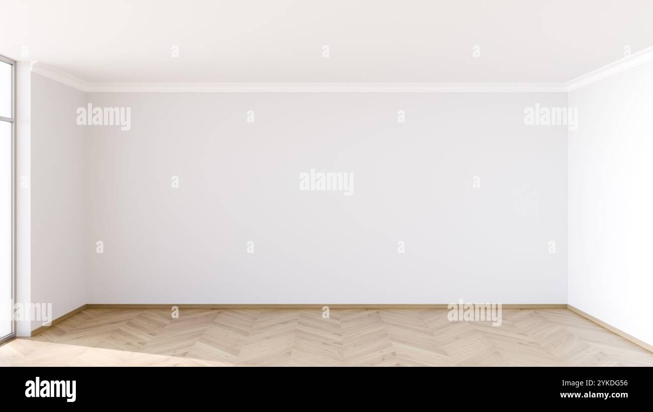 spacious, uncluttered room features white walls and light wood flooring ...