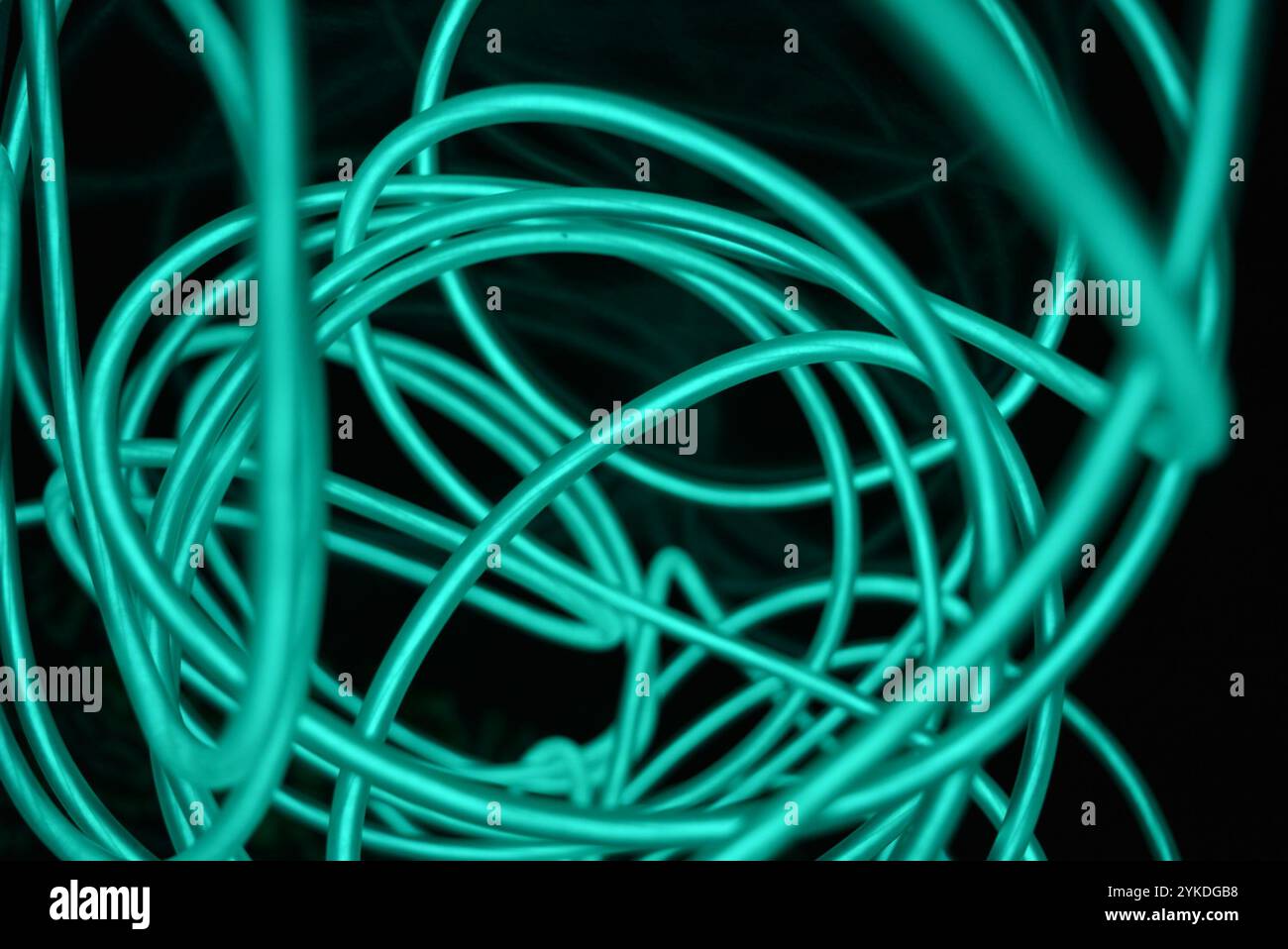 Bright glowing electroluminescent wires, light green, green, blue, sky ...