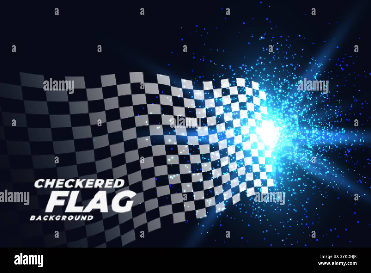 checkered racing flag with blue lights particles background Stock ...