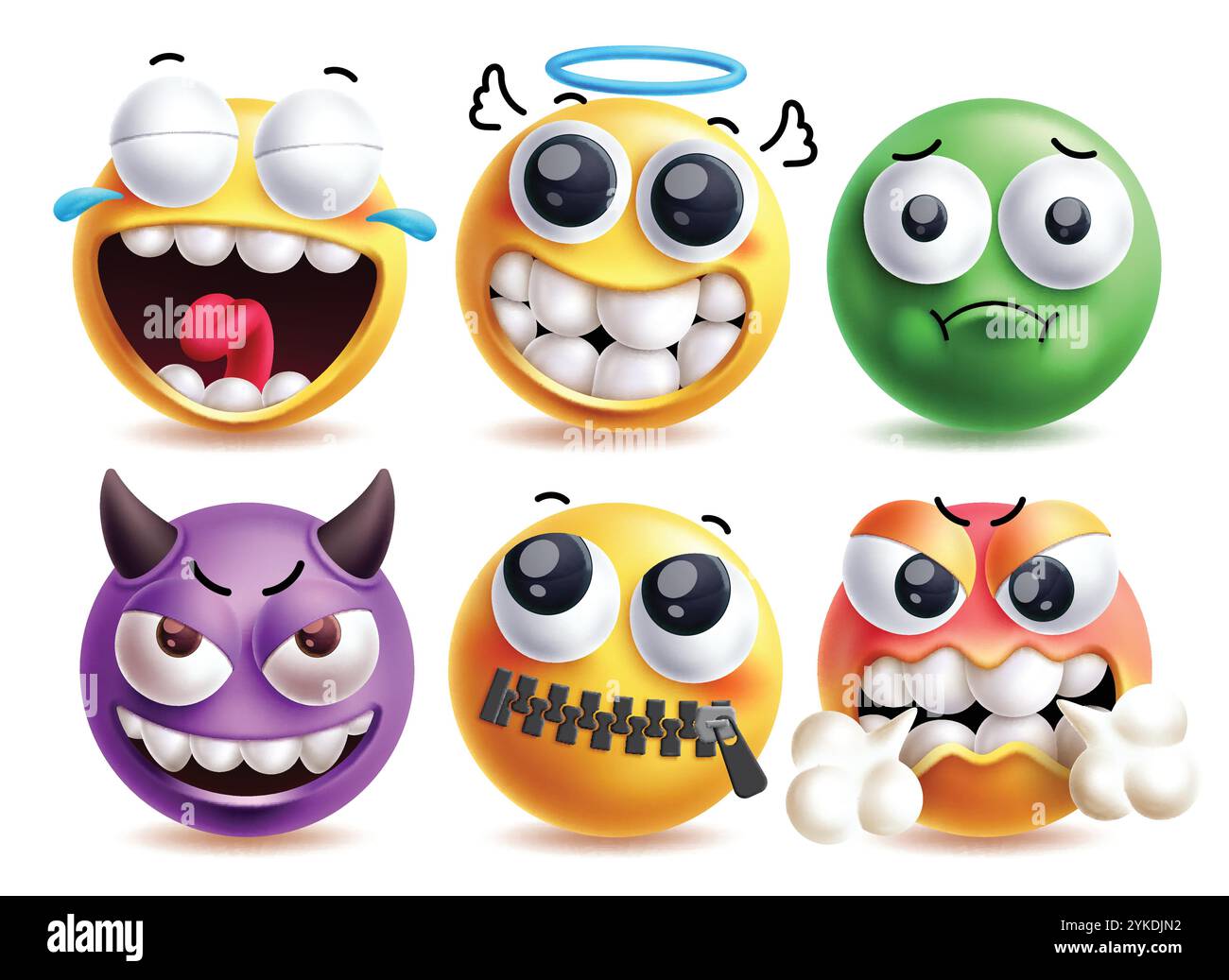 Annoyed face emoji vector characters set. Emojis angel and devil ...
