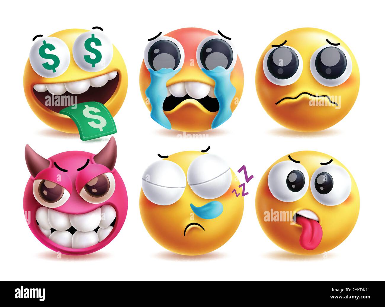 Sob emoji vector characters set. Emojis money tongue, crying ...