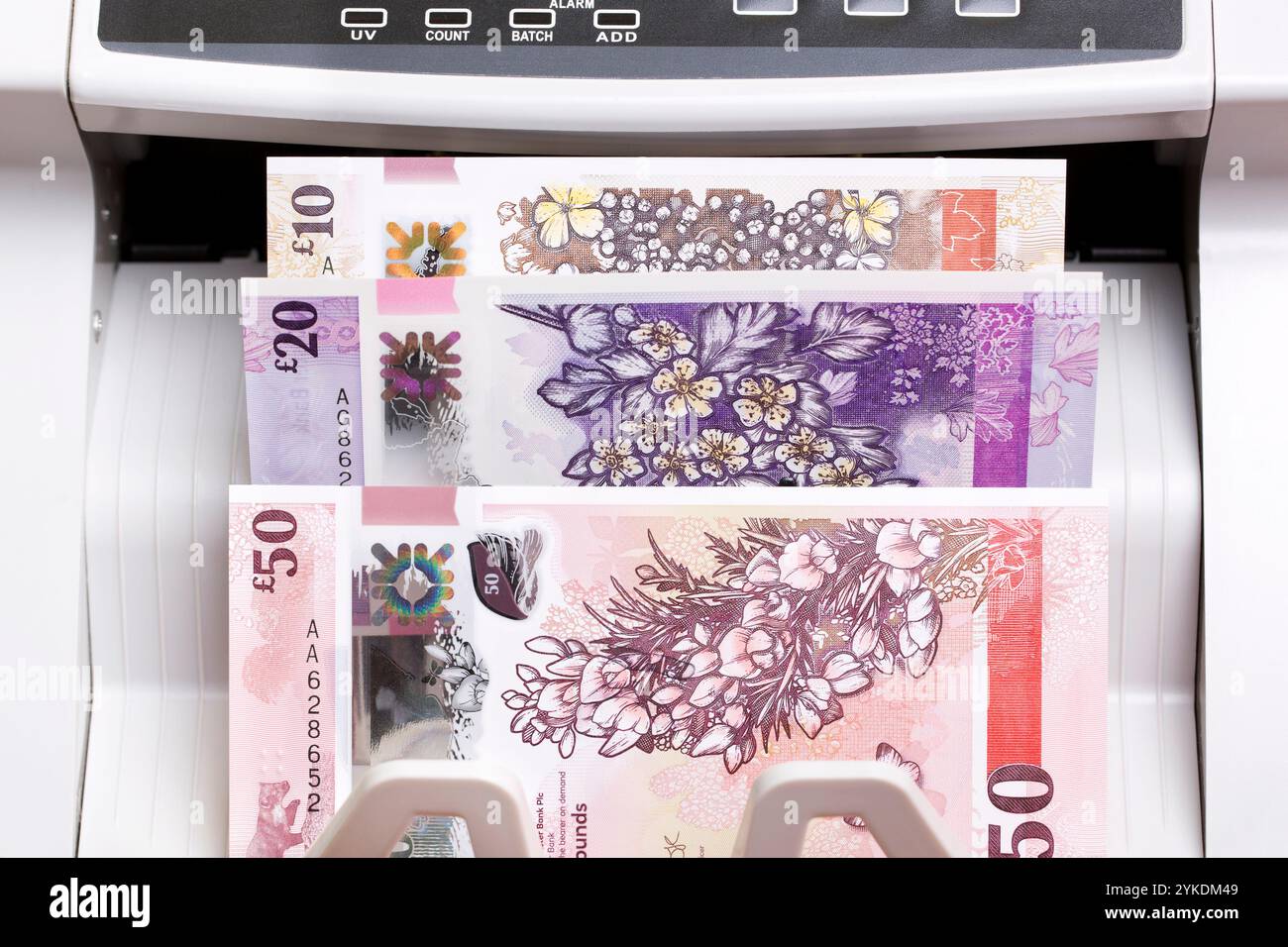 Irish money - pound in the counting machine Stock Photo - Alamy