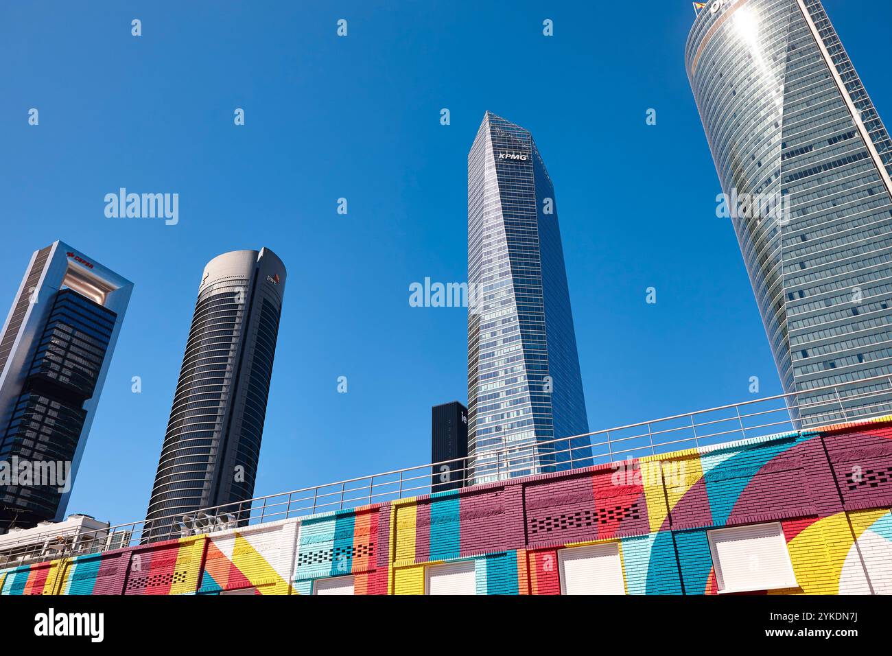 Madrid skyline. Five towers area. Financial and embassies center. Spain ...