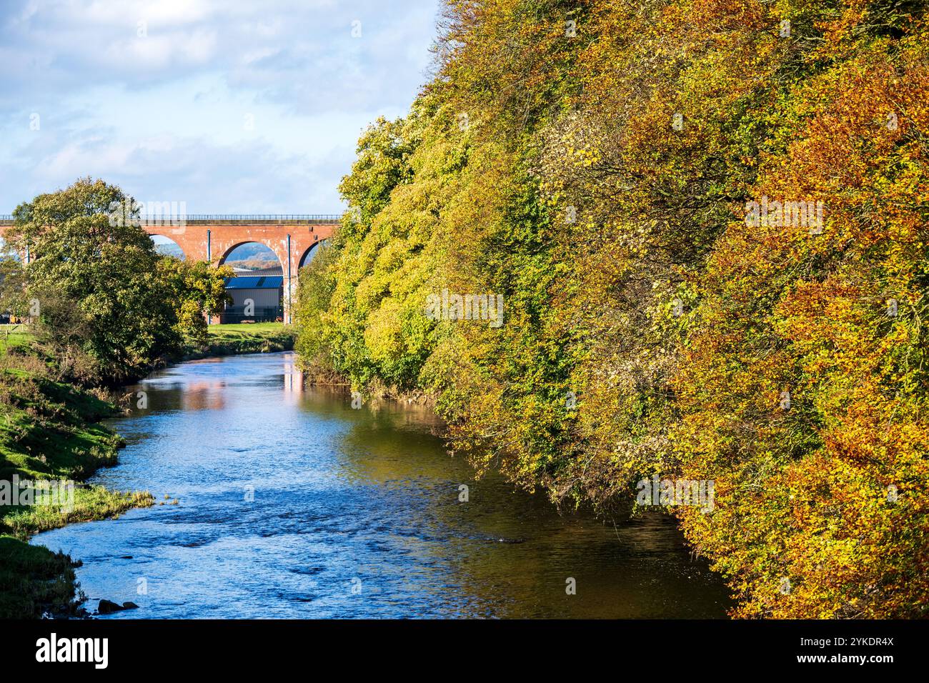 Whalley Viaduct in the Ribble Valley on the banks of the River Calder ...