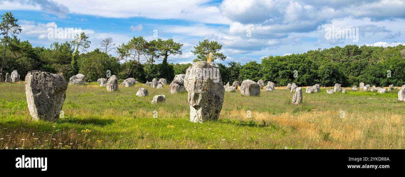 A scenic view of large menhirs - neolithic standing stones in Carnac ...