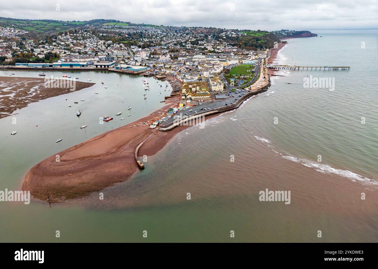 The waterfront and the estuary of the River Teign in Teignmouth on the ...