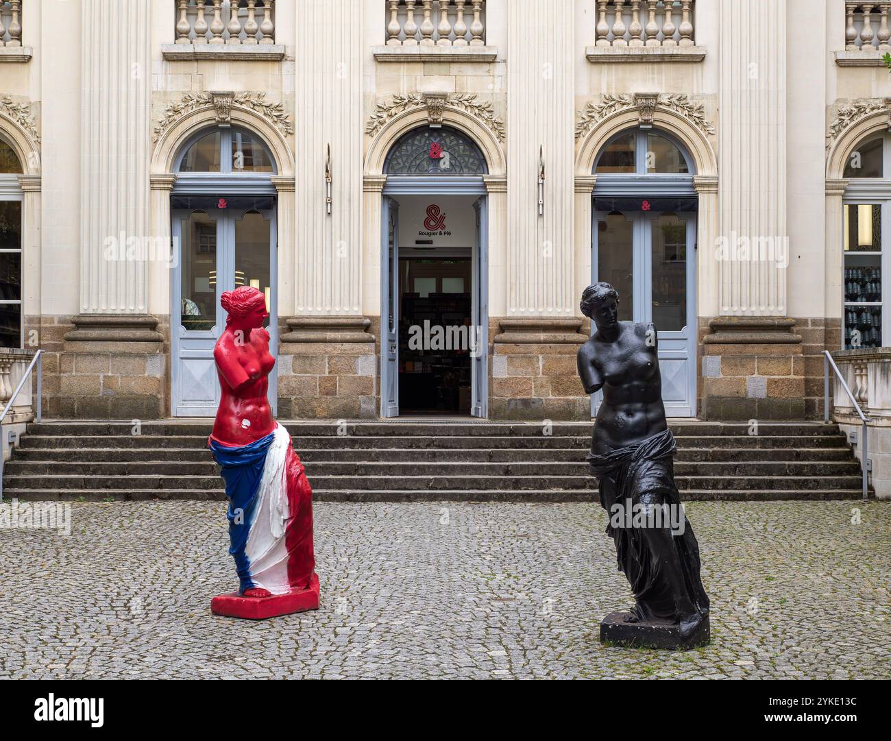 Rennes, France - July 26, 2024: Two copies of the ancient Venus de Milo ...