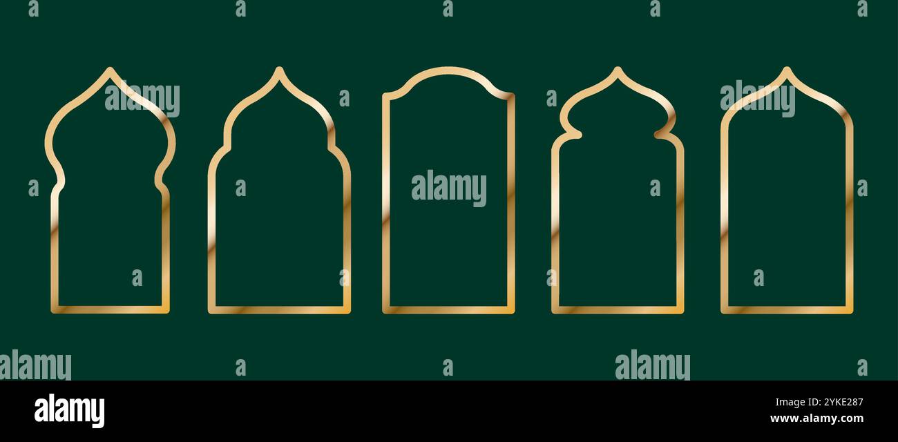 Set of Shape Islamic Windows. Golden Muslim frames isolated on dark ...