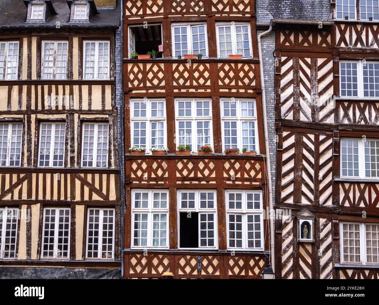 A close-up view of traditional half-timbered houses showcasing ...