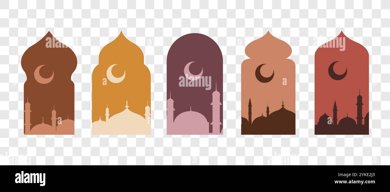 Ramadan Shape Windows. Set of gradient Arabic frames isolated on beige ...