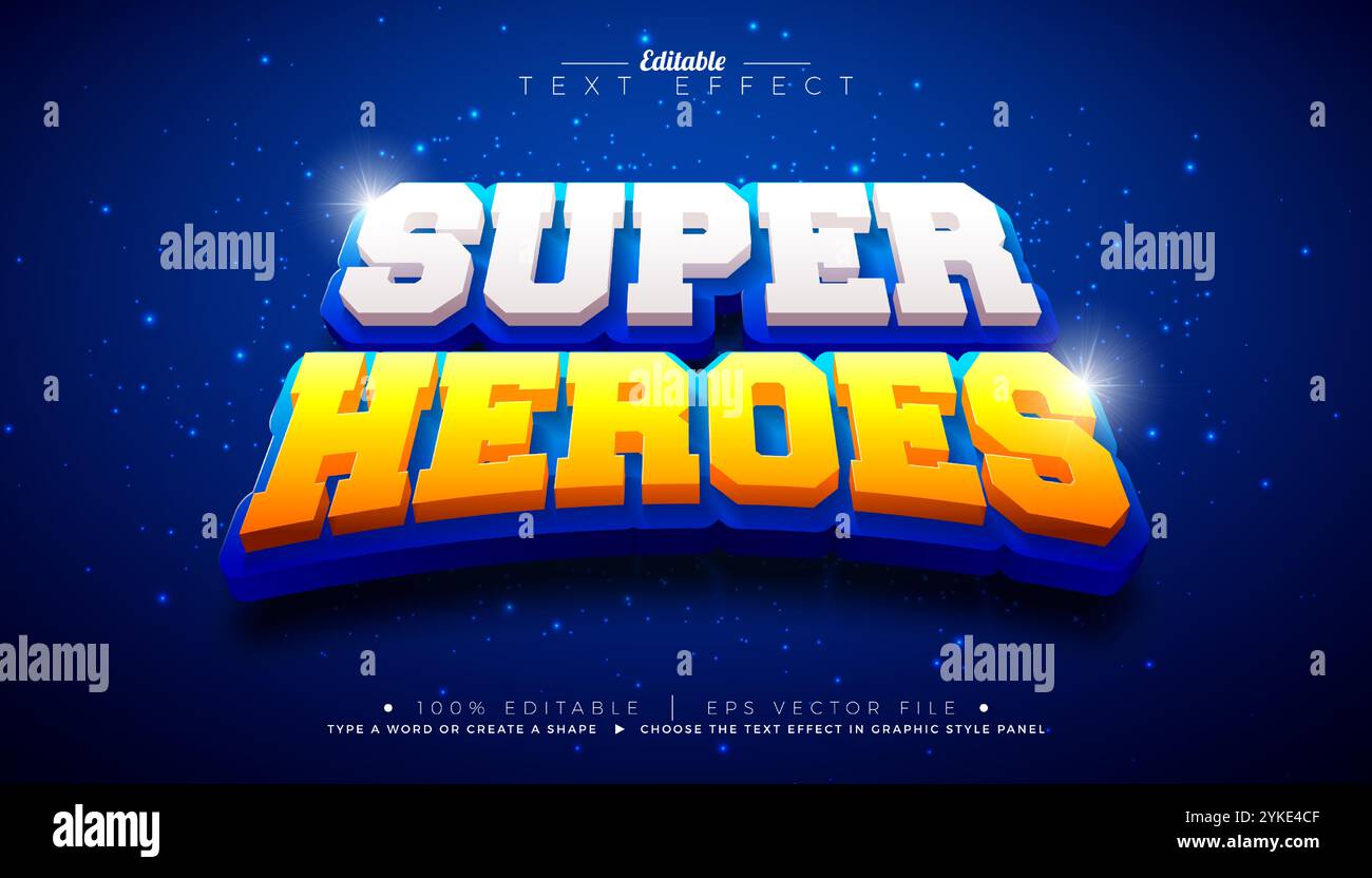 Super Heroes 3D Text Effect Design Editable and Scalable Vector Graphic Style Effect with Yellow ...
