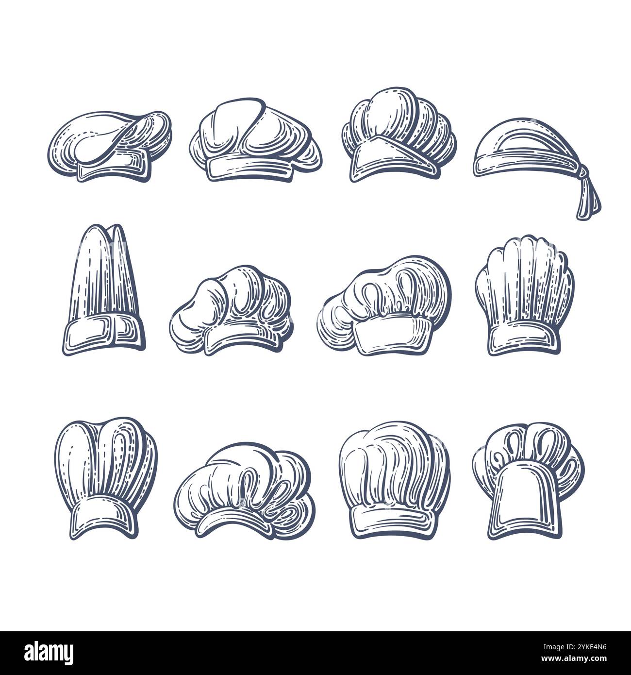 Chef hats collection. Vector sketch cook caps isolated on white ...