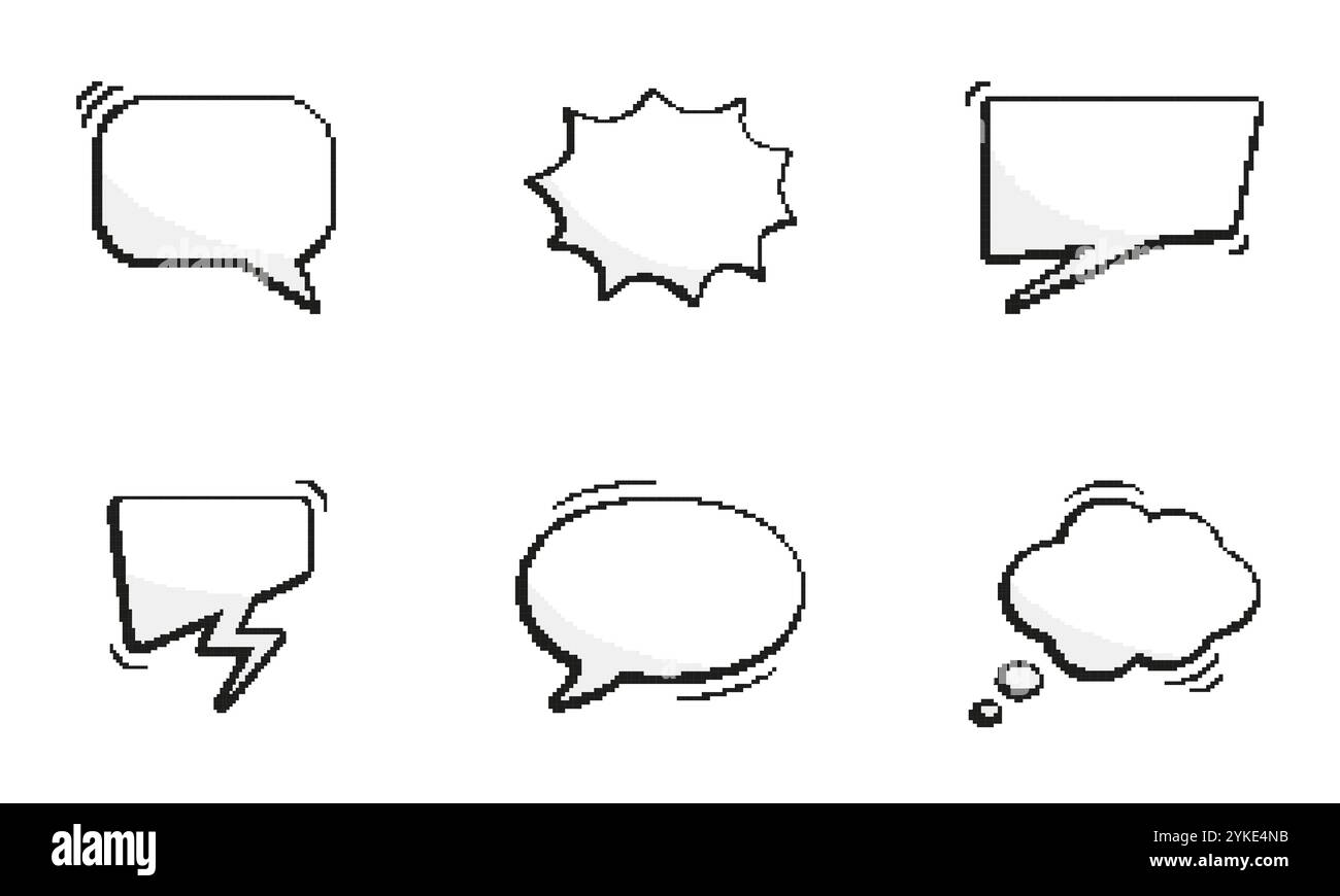White Retro Pixelated Chat Bubbles in Different Shapes. Pixel Art ...