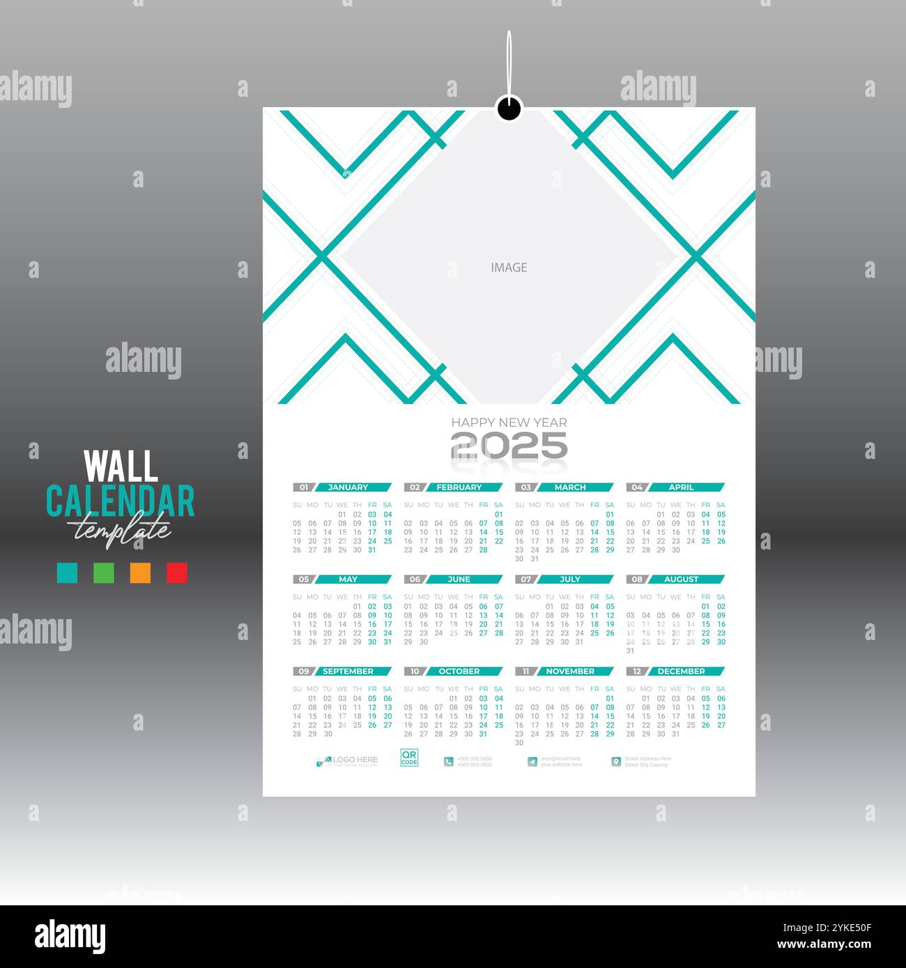 4 colored 12 month 2025 wall vector calendar design for any kind of use ...