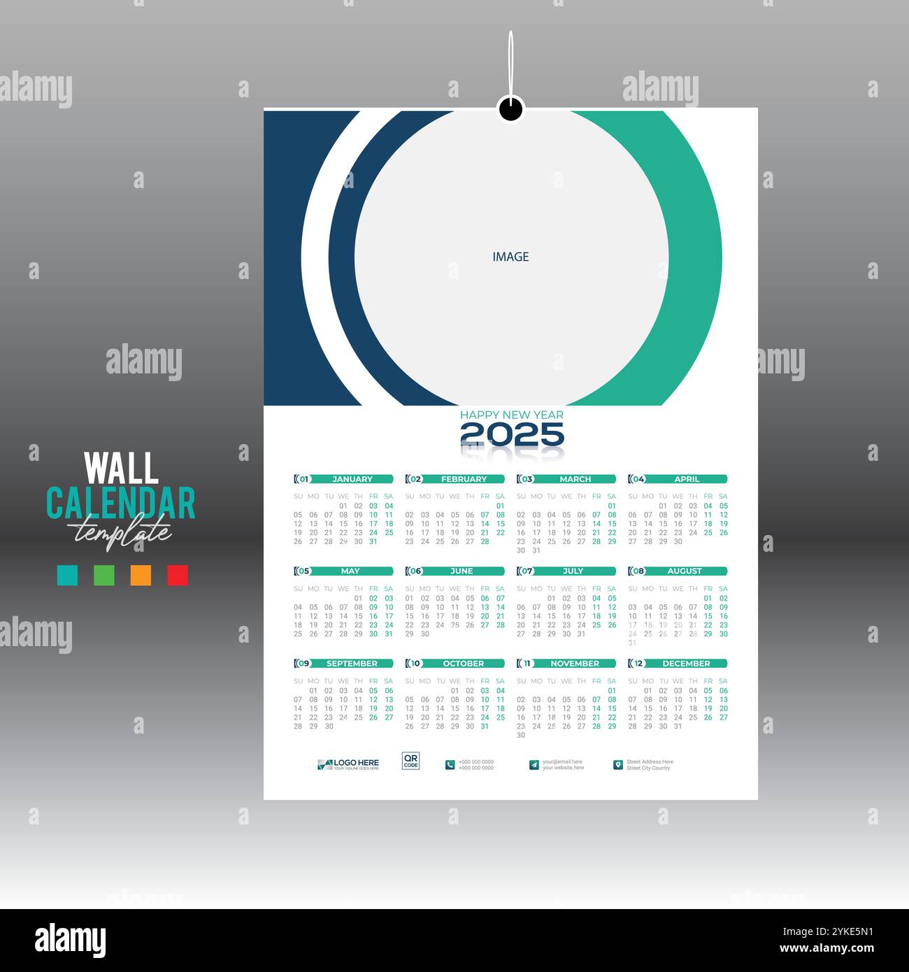 4 colored 12 month 2025 wall vector calendar design for any kind of use ...