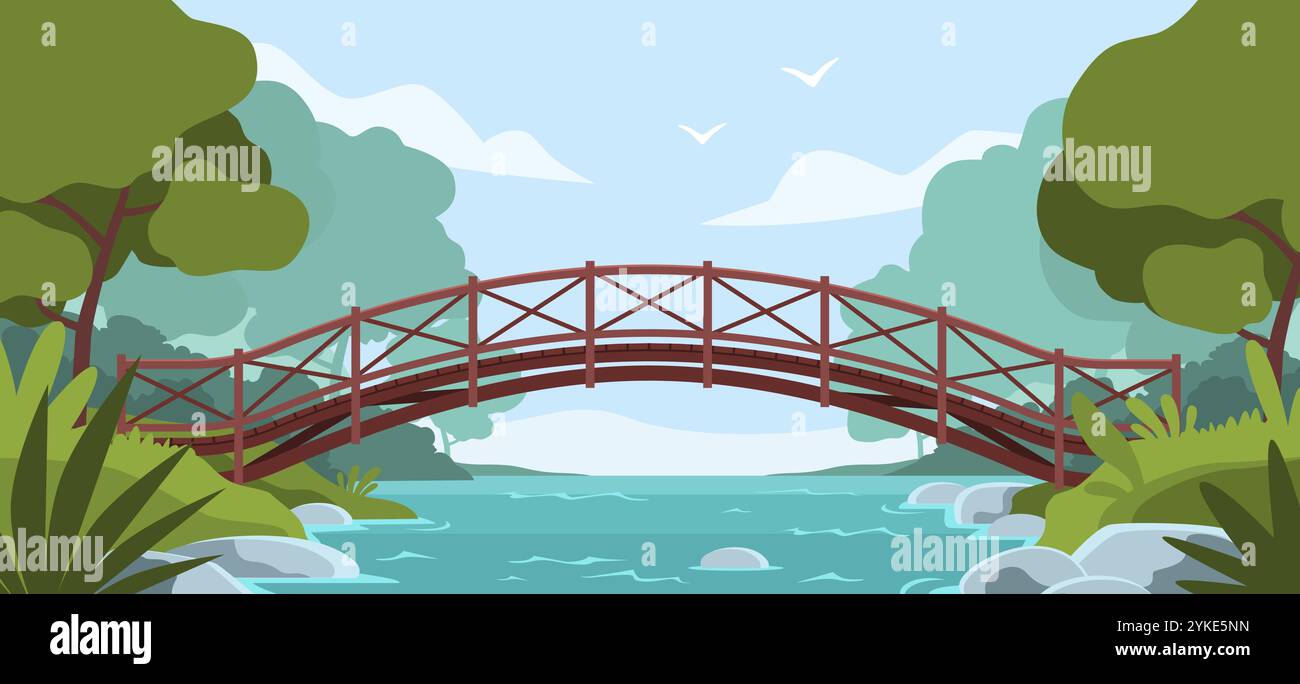 Hanging footbridge river forest Stock Vector Images - Alamy