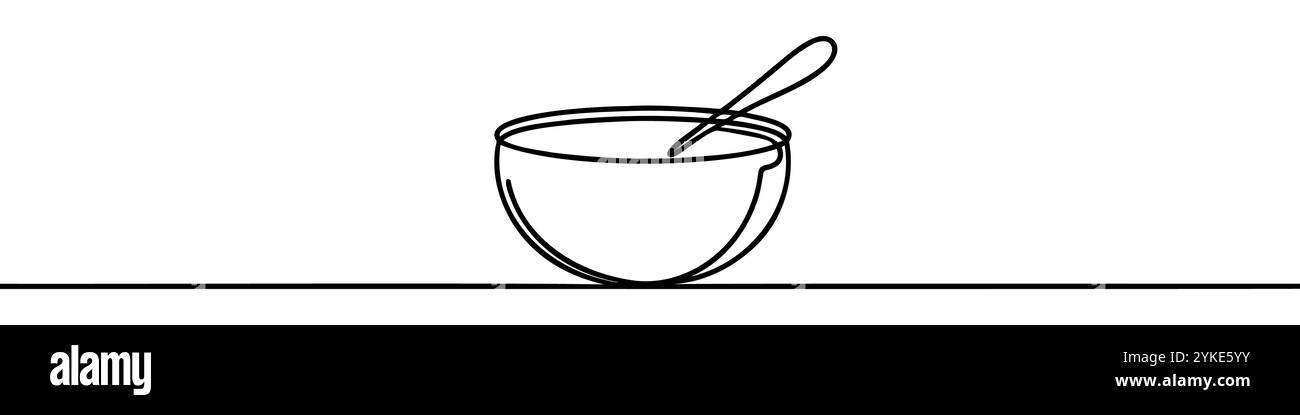 One continuous line illustration of a bowl of soup, isolated on white ...