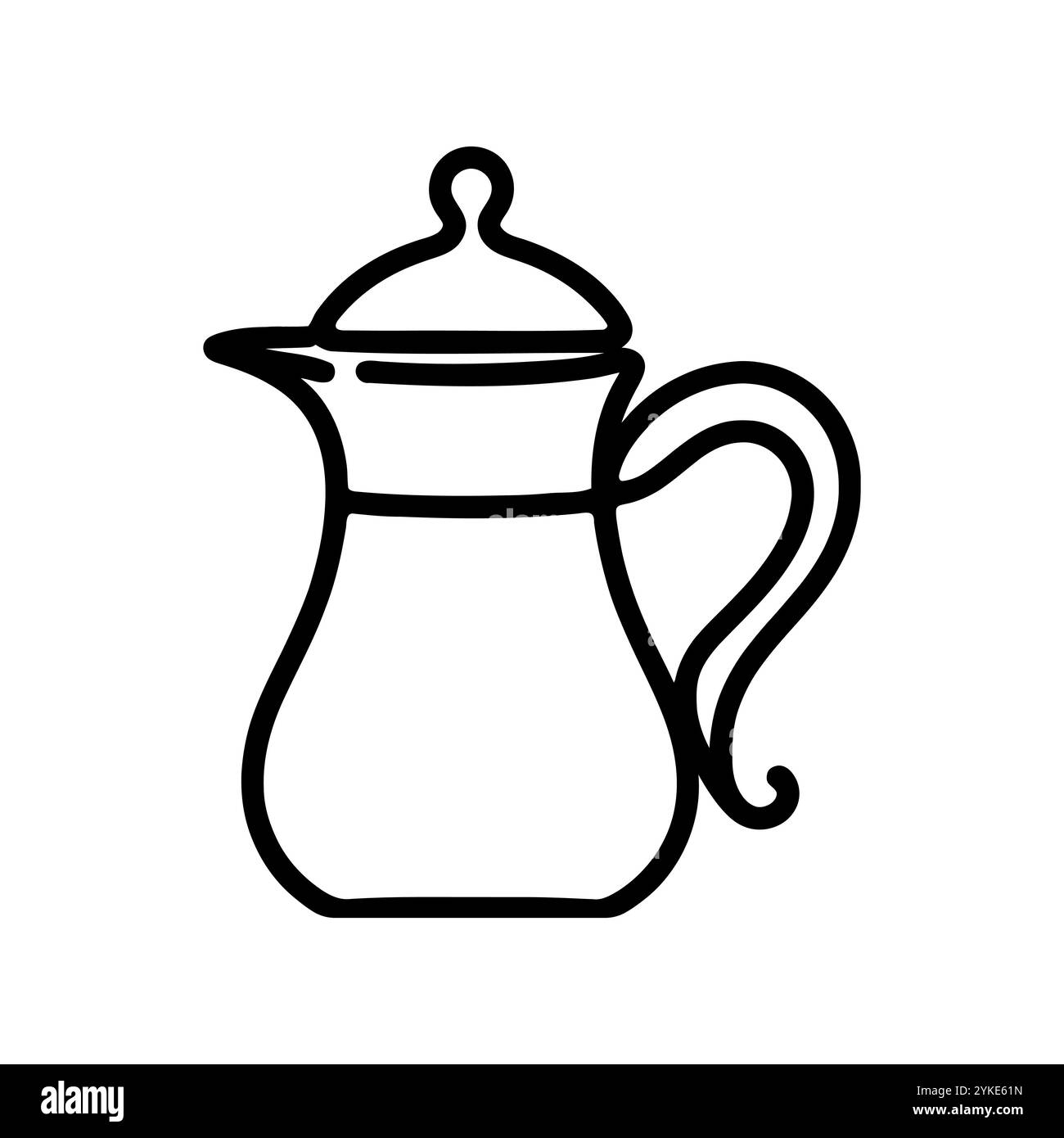 Linear coffee pot icon. Black and white image of a hand-drawn ...
