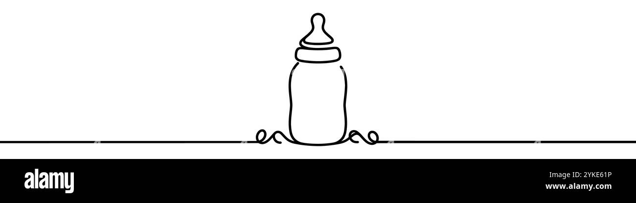 One continuous line illustration of a baby bottle, isolated on white ...