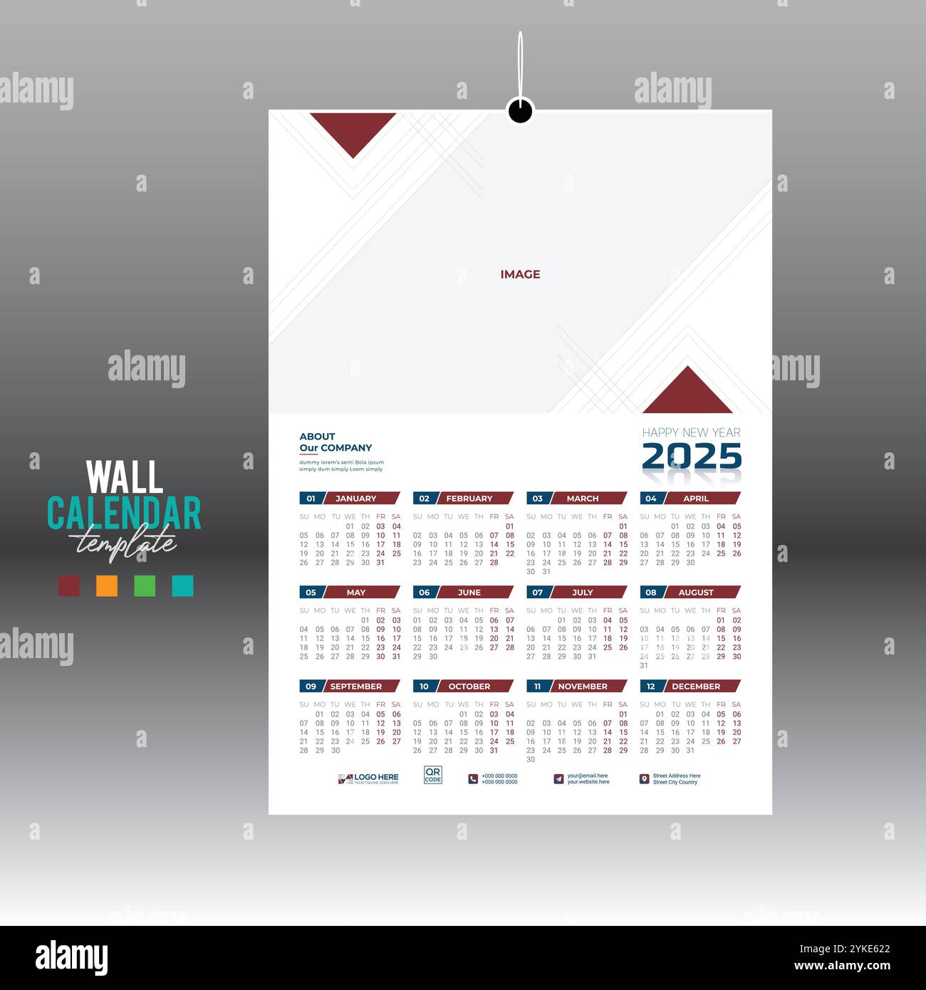 4 colored 12 month 2025 wall vector calendar design for any kind of use ...