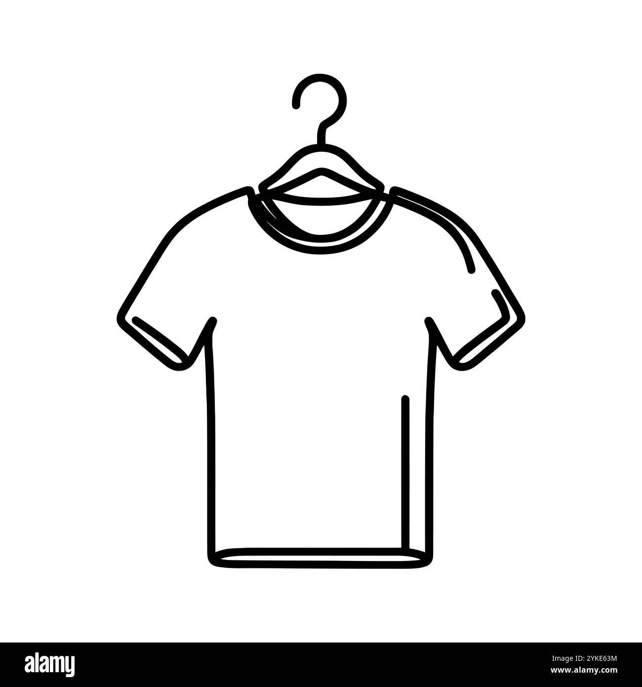 Linear t-shirt icon. Black and white image of a hand-drawn t-shirt ...