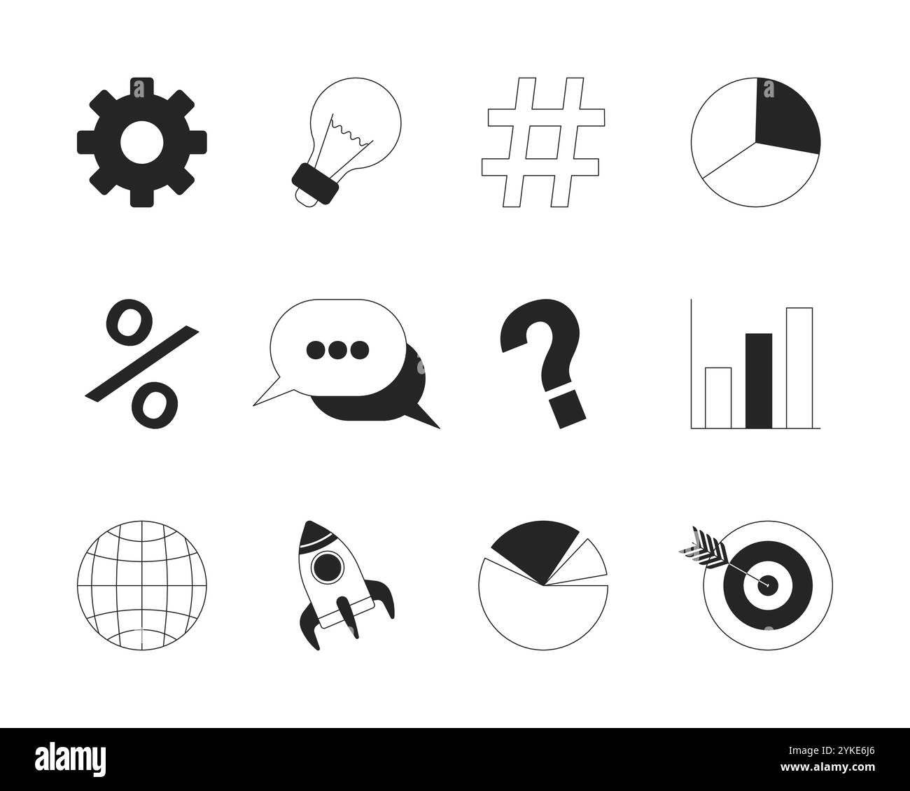 Business management app ui design black and white 2D line objects set ...