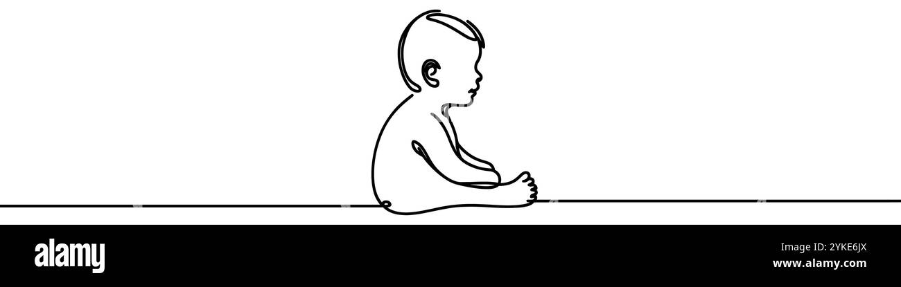 One continuous line illustration of a baby, isolated on white ...