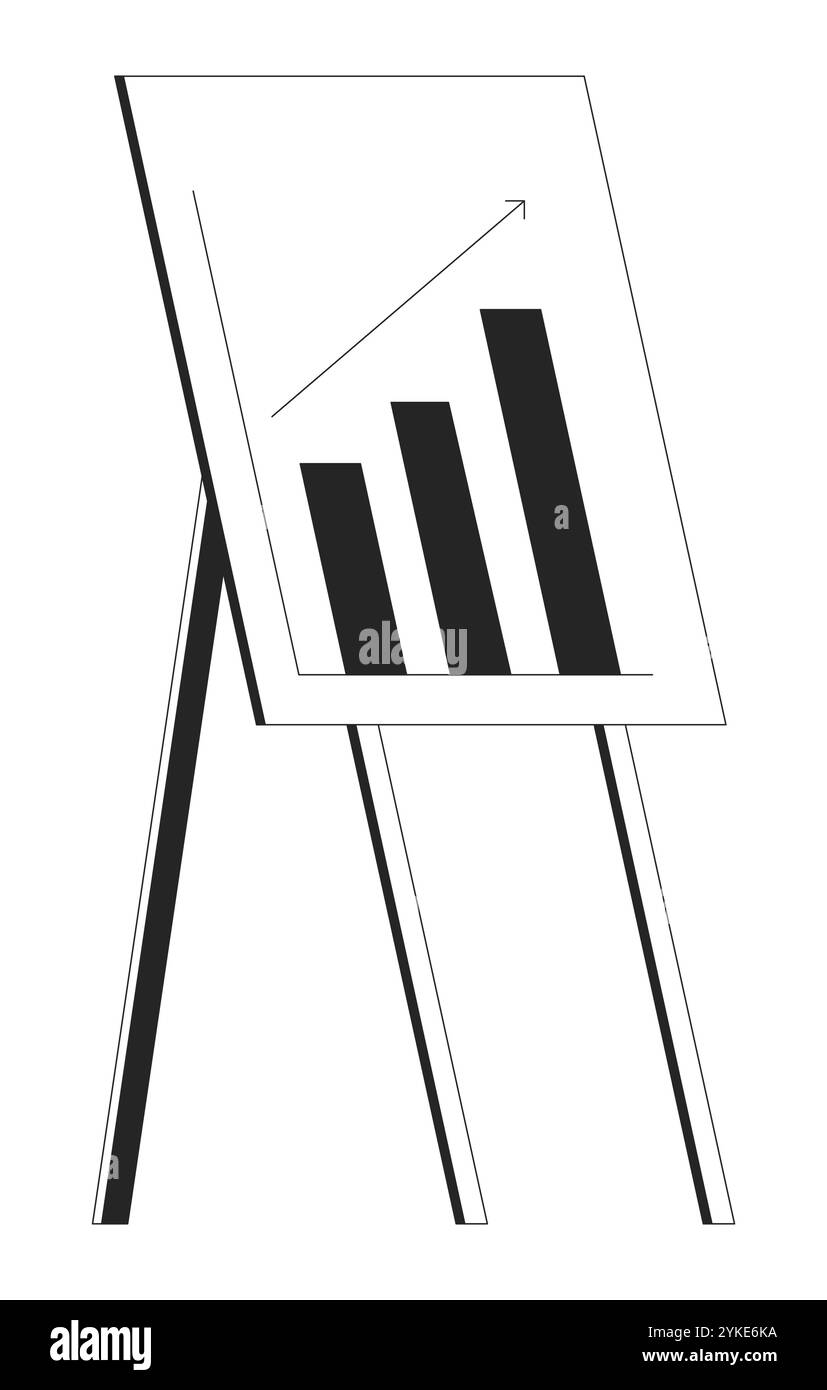 Whiteboard with bar chart showing growth black and white 2D line object ...