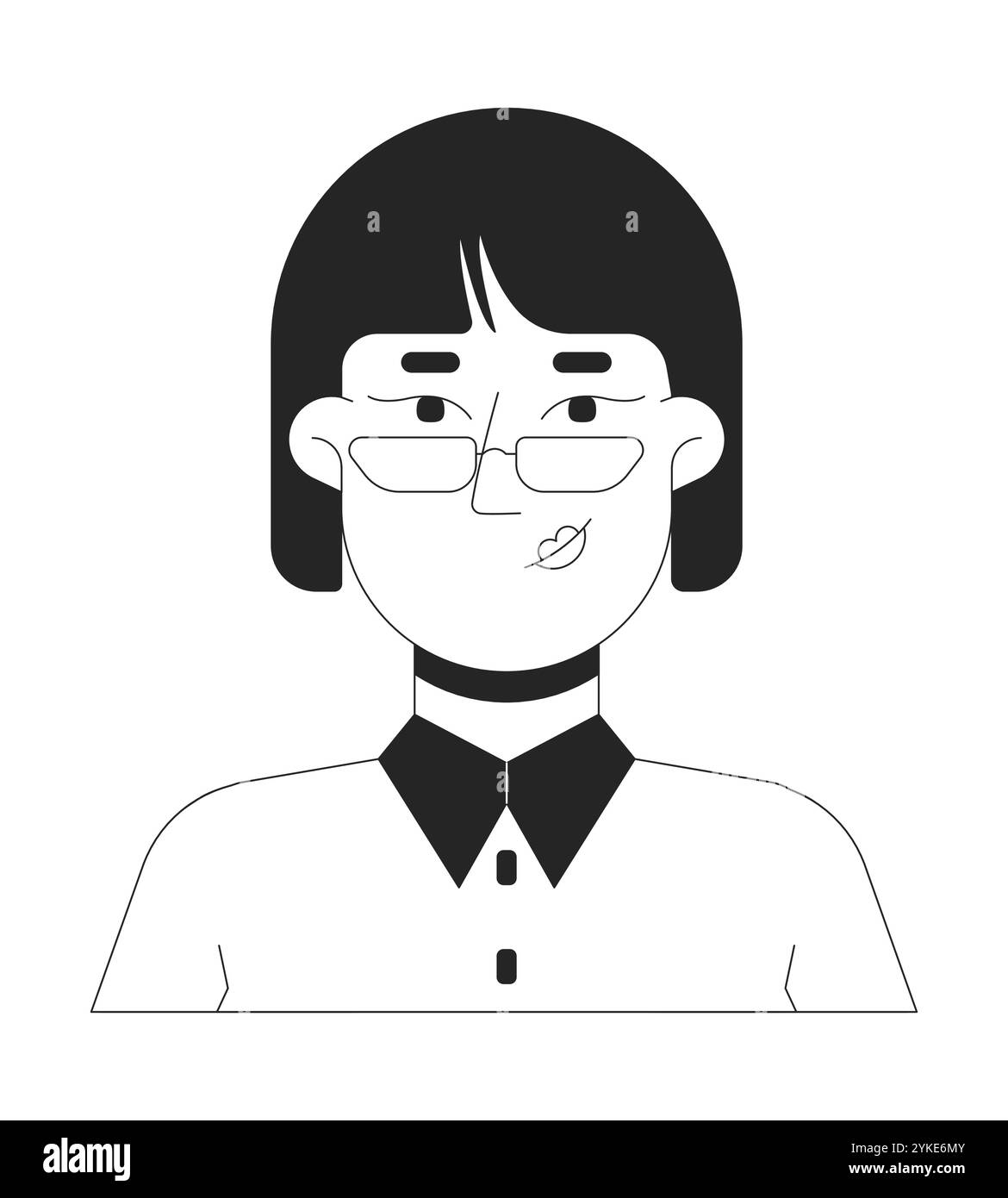 Young asian woman office employee with eyeglasses black and white 2D ...