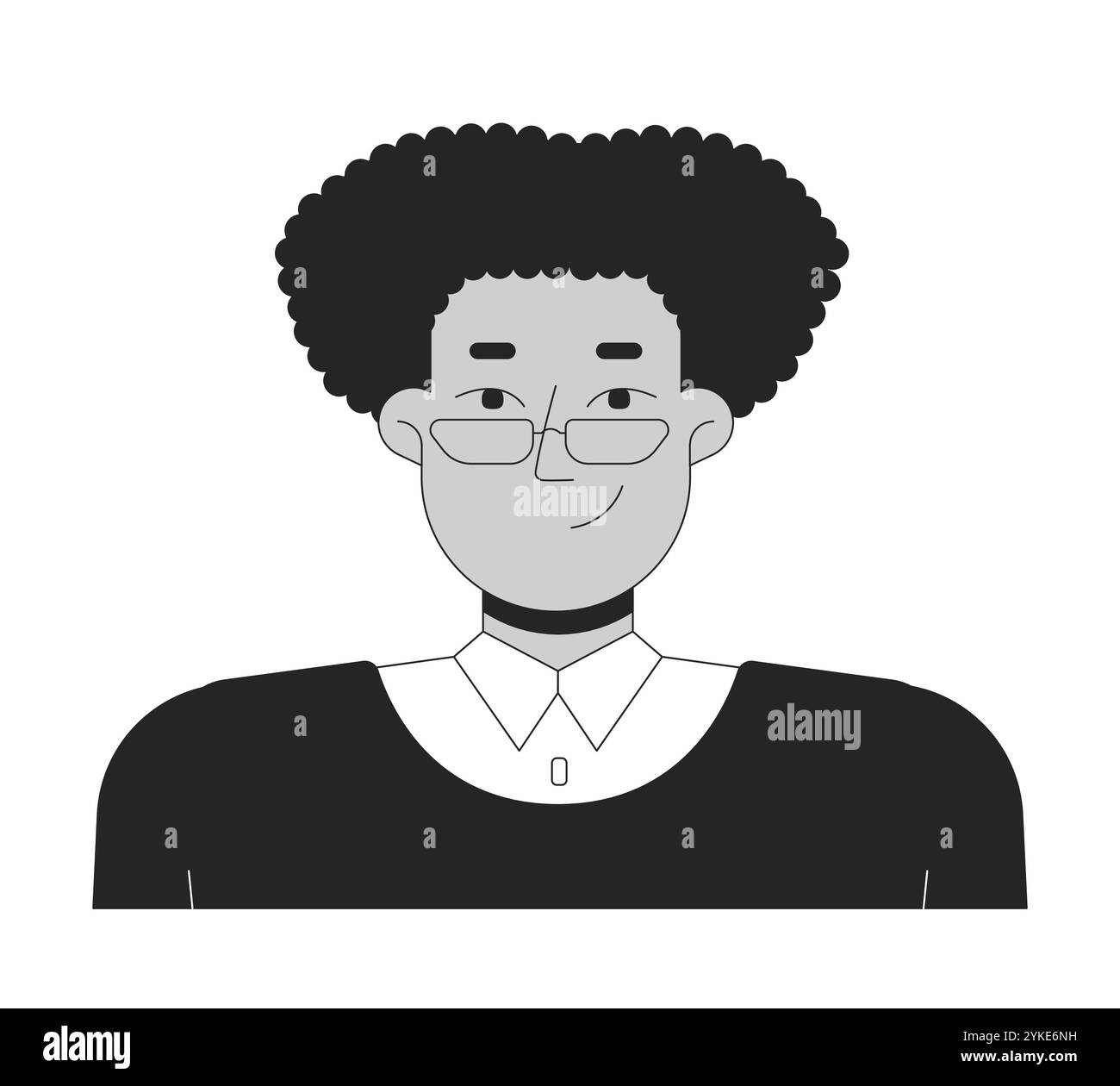 Positive latin american man with glasses portrait black and white 2D ...