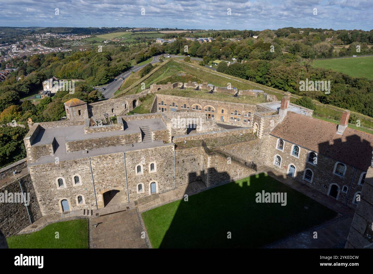 View of Dover castle and surrounding countryside from the tower, Dover ...