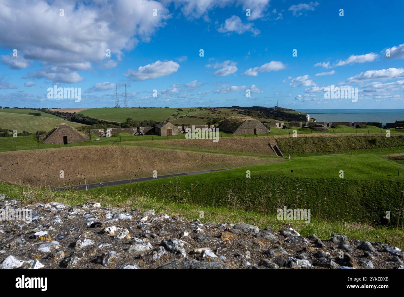 View of Dover castle grounds and English Channel, Dover, Kent, UK Stock ...