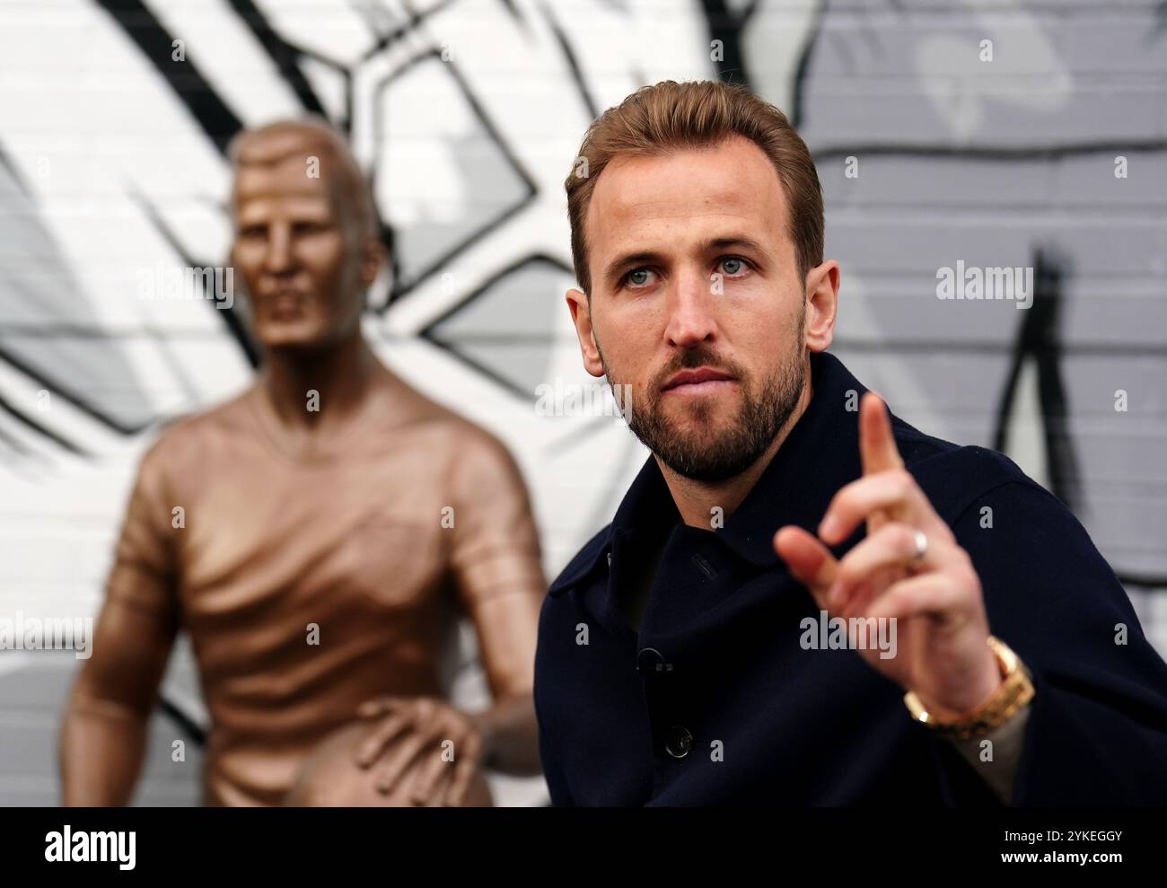 Harry Kane during the unveiling of a statue of himself at The Peter May ...