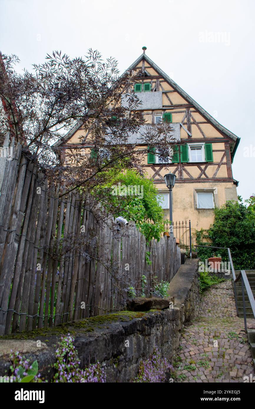 A staircase of Forchtenberg, a city in Germany, Hohenlohe next to ...