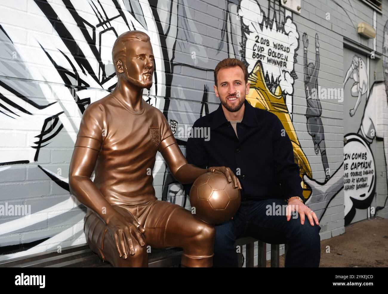 Harry Kane during the unveiling of a statue of himself at The Peter May ...