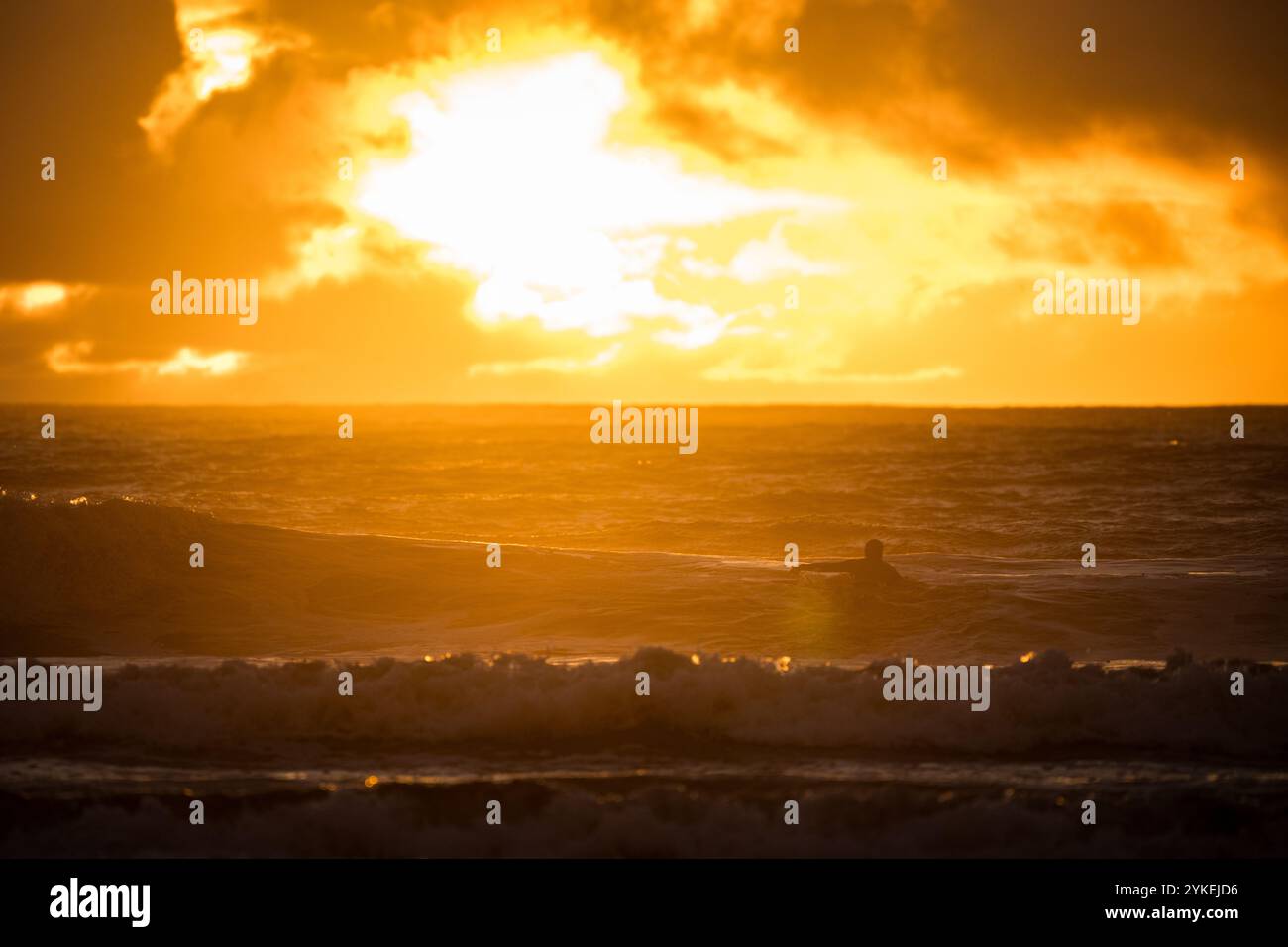 Washington Coast Ocean Scene With Surfer Stock Photo - Alamy