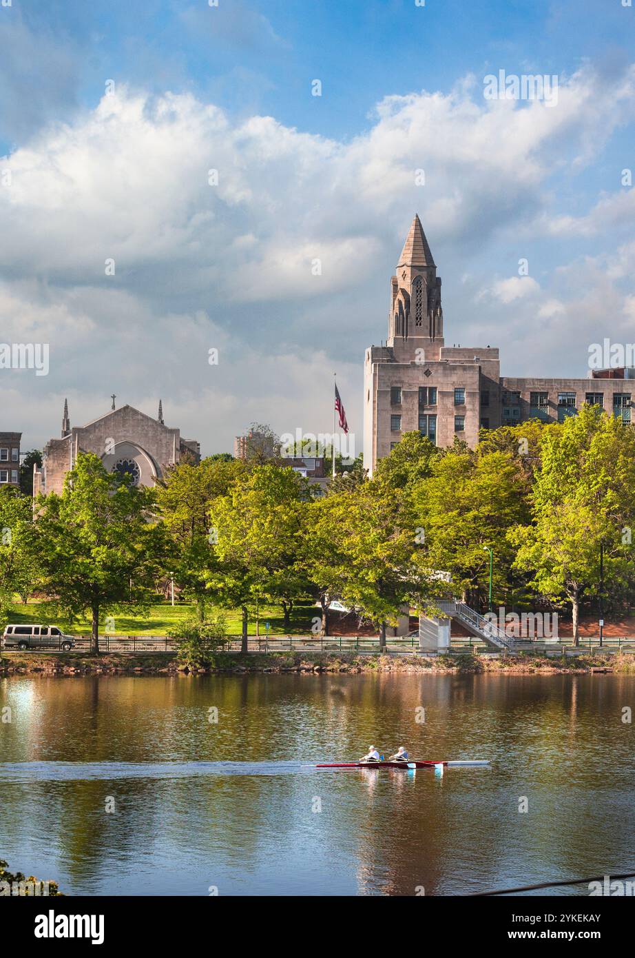 Boston Massachusetts rowing the Charles River near Harvard University ...