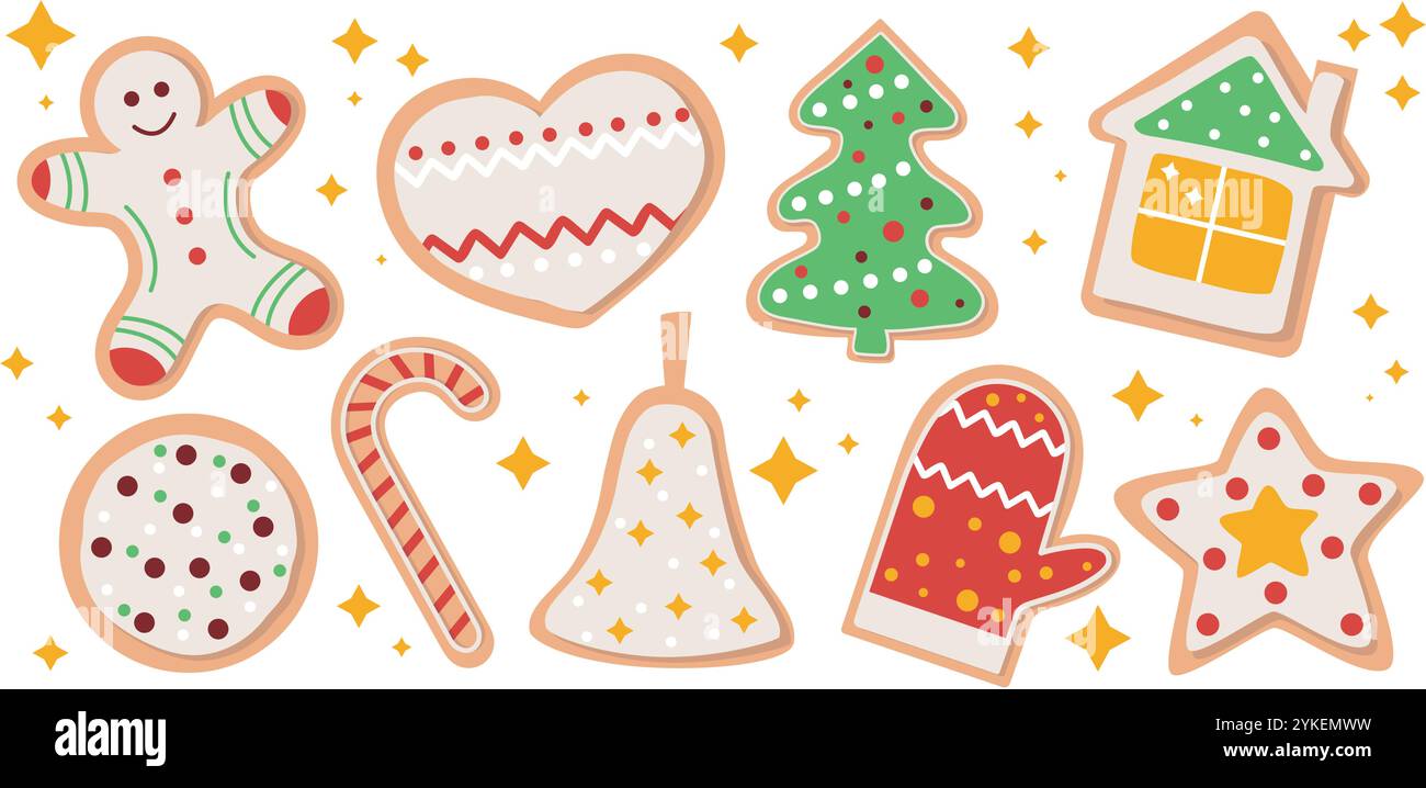 Christmas gingerbread Hand drawn collection Stock Vector Image & Art ...