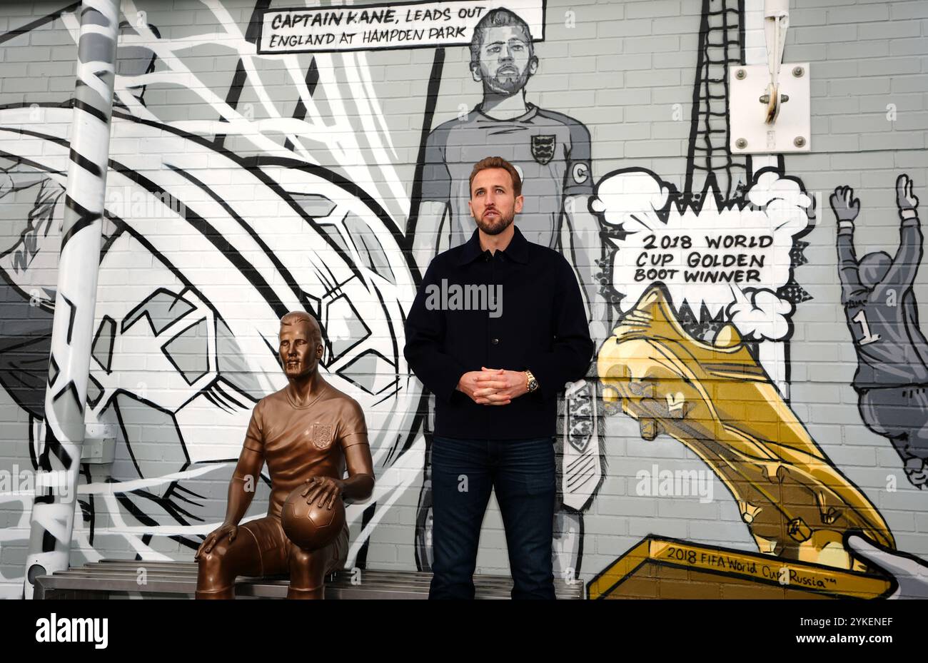 Harry Kane during the unveiling of a statue of himself at The Peter May ...