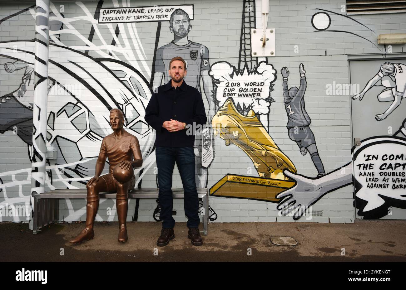 Harry Kane during the unveiling of a statue of himself at The Peter May ...