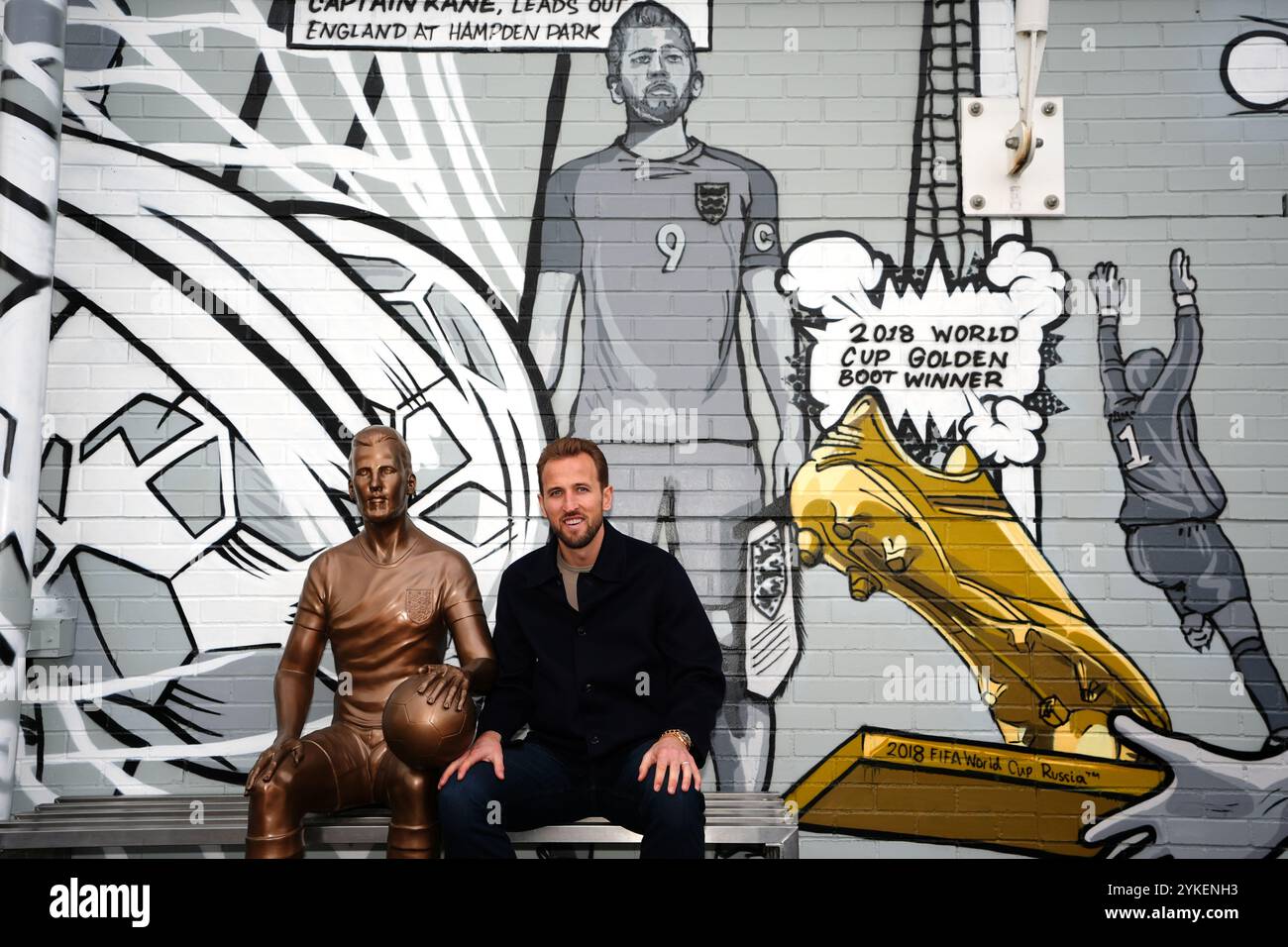 Harry Kane during the unveiling of a statue of himself at The Peter May ...